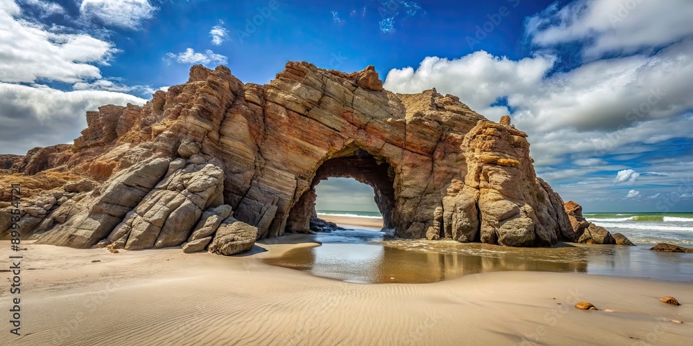 Rock formation with a hole on the beach of Jericoacoara, Brazil, Pedra ...