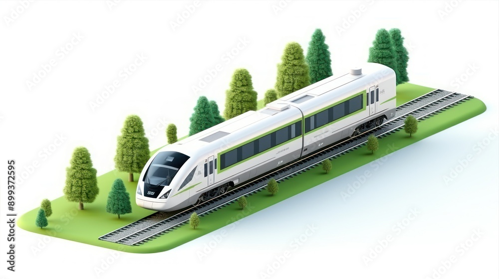 Isometric illustration of a modern trains with driver's cabin and ...