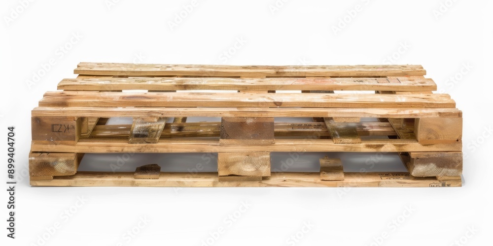 A wooden pallet isolated on an empty white background, highlighting its ...