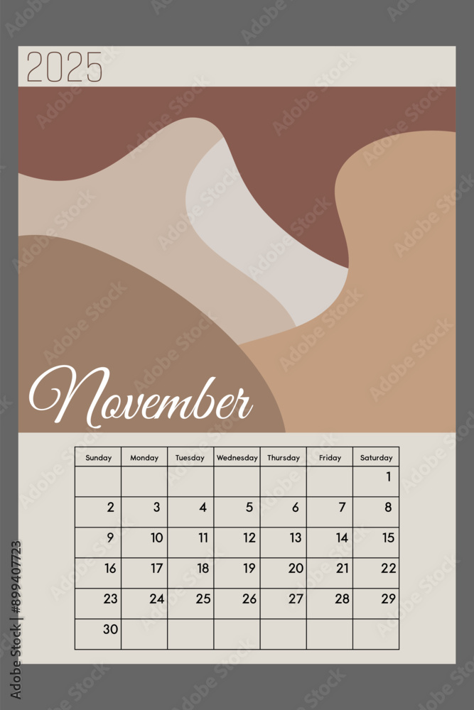 Monthly planner template for November 2025. Calendar grid for notes ...