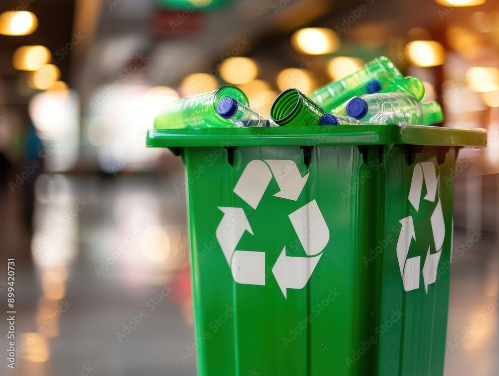 Green Recycling Bin Filled with Plastic Bottles in a Modern Indoor ...