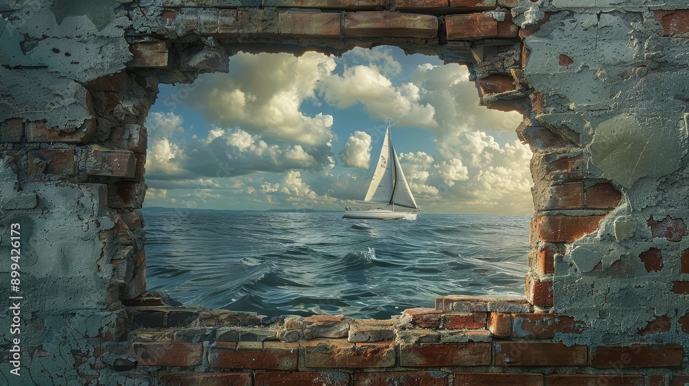 The holes in the brick wall have transformed into enchanting sea view ...