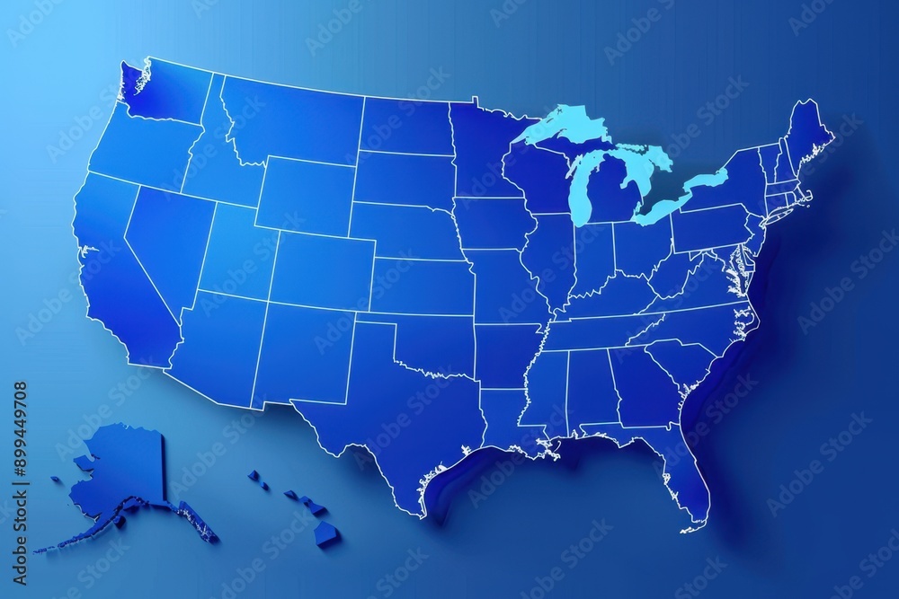 A detailed, stylized map of the United States of America with all ...