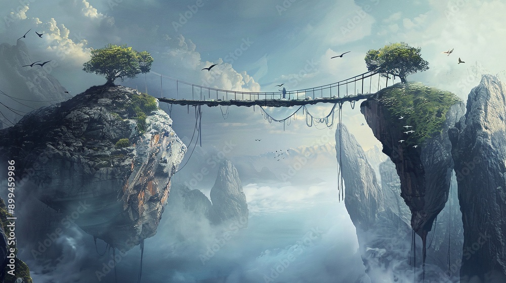 Bridge connecting two cliffs, symbolizing overcoming obstacles and ...