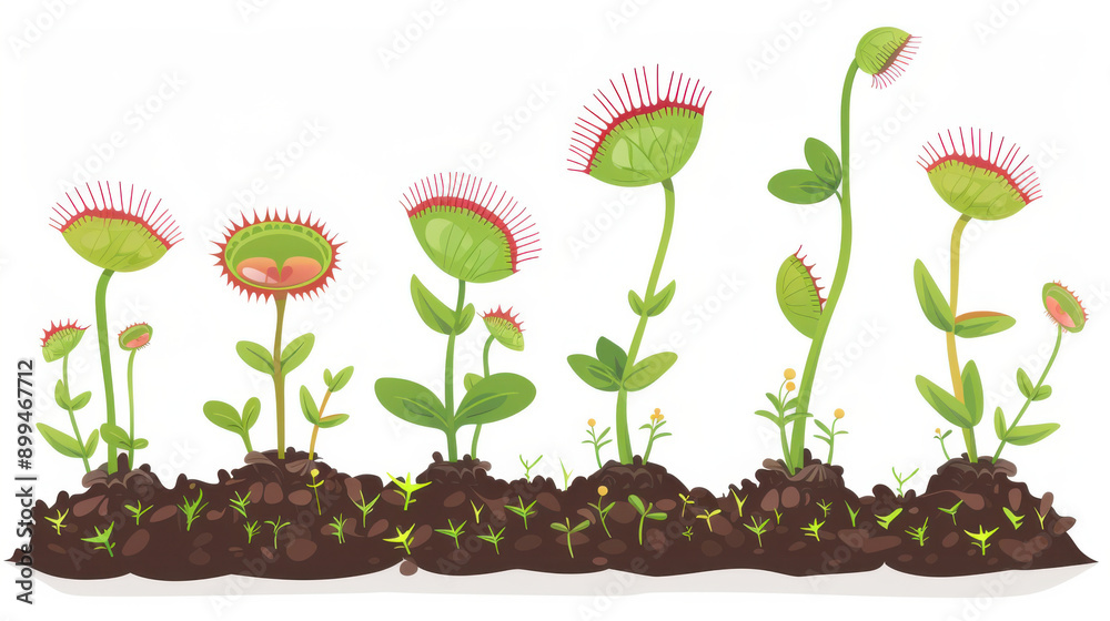 Digital illustration depicting various stages of Venus flytrap growth ...