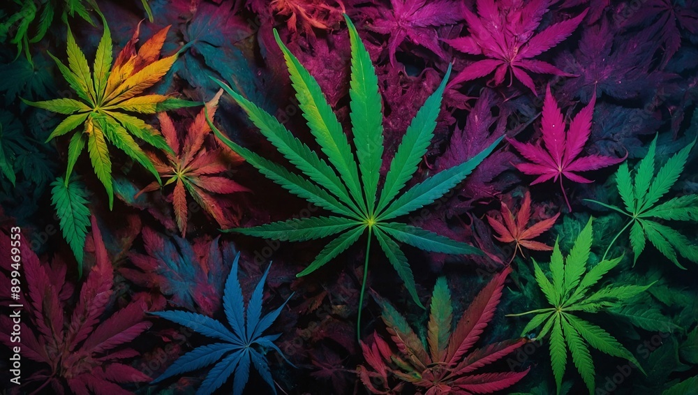 Psychedelic and surreal wallpaper with a marijuana leaf, hashish themes ...