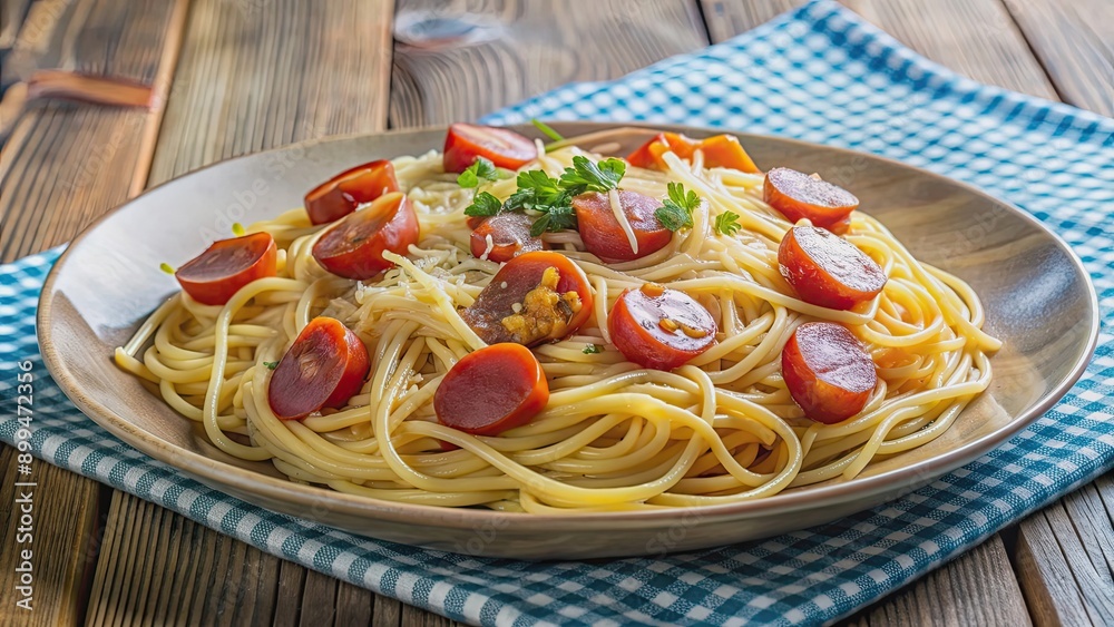 Delicious plate of Filipino style sweet spaghetti with hotdog slices ...