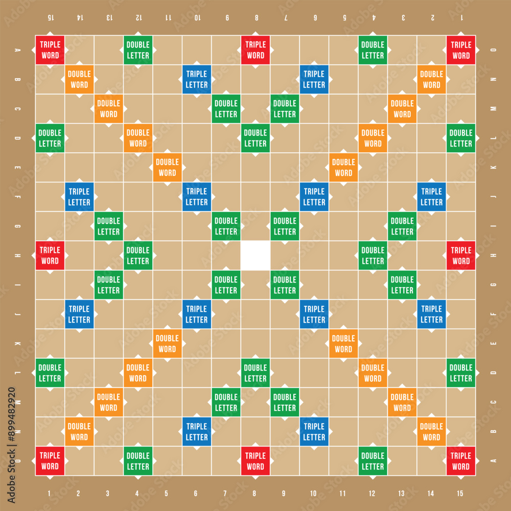 Vector illustration of a Scrabble game board. The design features a ...