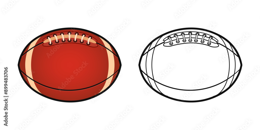 Vetor de Funny cute happy Rugby ball characters bundle set. Vector hand ...