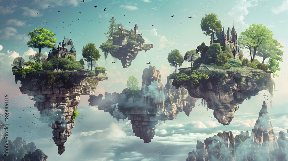 Imaginary Landscapes with Surreal Elements Floating Islands Mythical ...