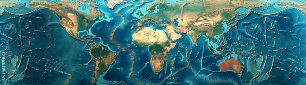 Detailed Physical Map of the World Depicting Continents and Oceans in ...