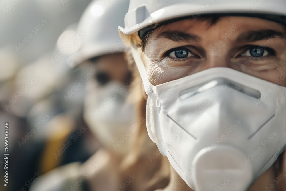 People wearing masks and protective gear to shield themselves from the ...