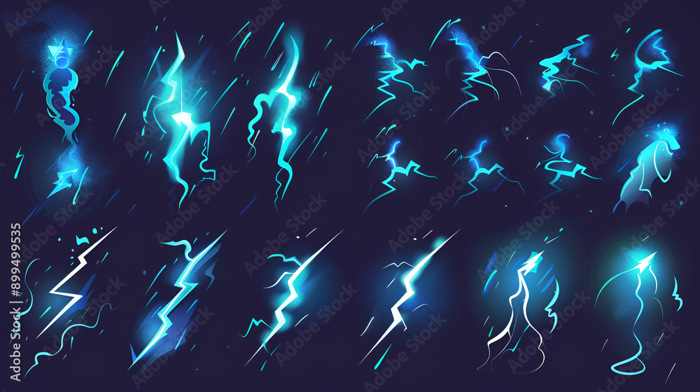 Cartoon lightning animation Animated frames of electric strike magic ...