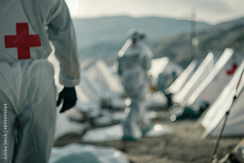 Medical personnel providing emergency treatment to earthquake victims ...