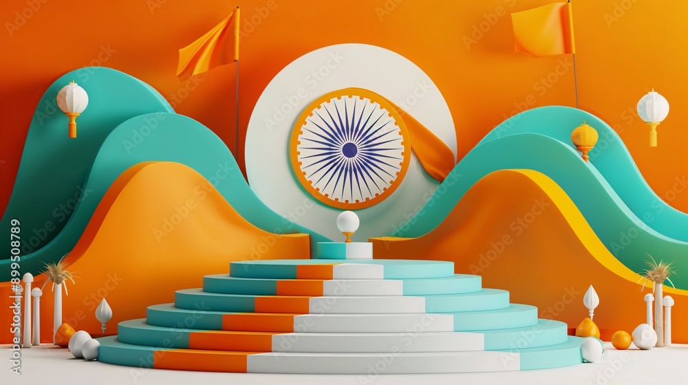 Festive podium showcasing india's national flag colors and ashoka ...