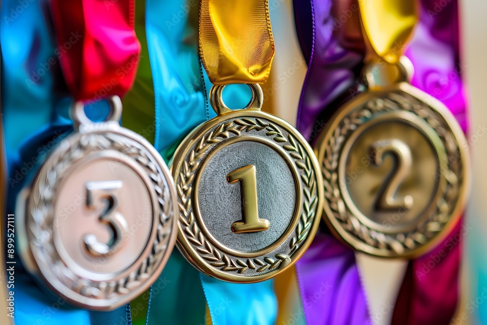 gold, silver, and bronze medals with their respective numbers 1, 2, and ...