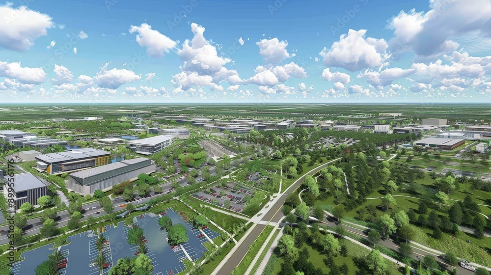 Show an architect developing a master plan for a high-tech business ...