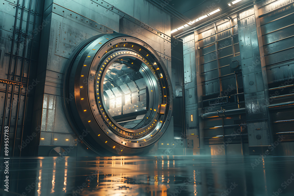 Massive bank vault doors wide open, symbolizing security, wealth, and ...