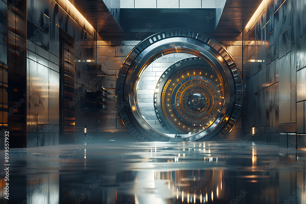 Massive bank vault doors wide open, symbolizing security, wealth, and ...