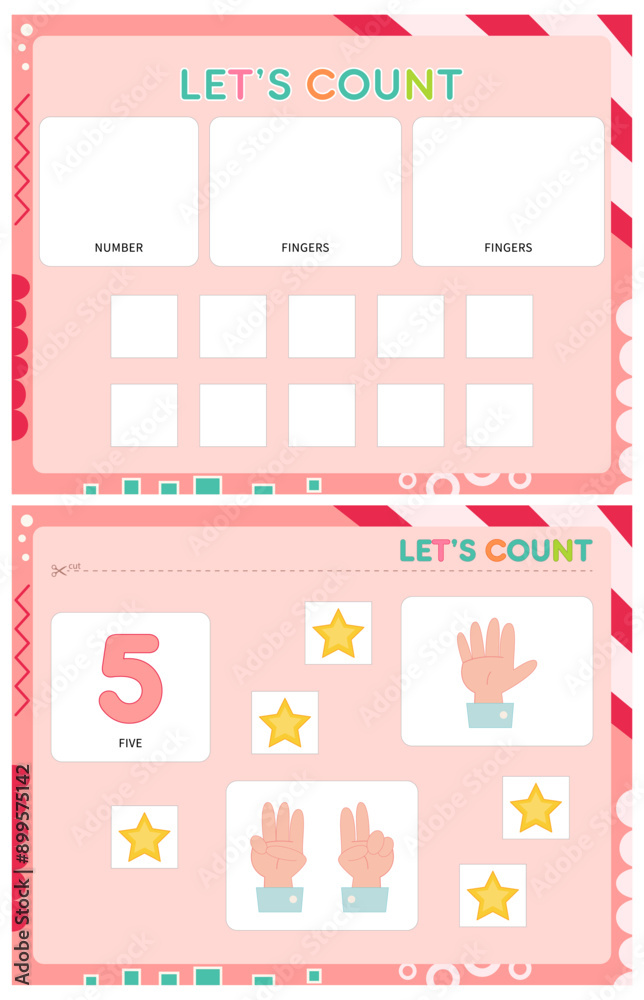 My first busy book – learning count and numbers. Cut number 5, stars ...