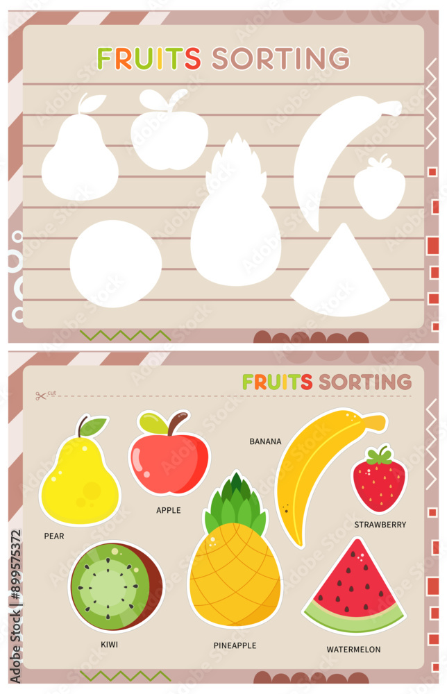 My first busy book – learning names of fruits. Cut fruits and paste ...