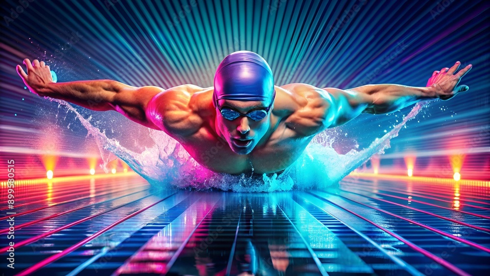 Futuristic Pop art style of an Olympic swimmer in action, capturing the ...