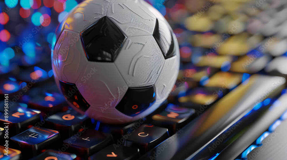 Football or Soccer Ball with Infographic on Keyboard: Depicts a ...