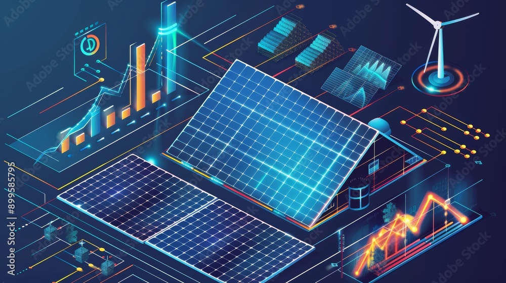 Solar energy usage chart, informative and clean graphic, illustrating ...