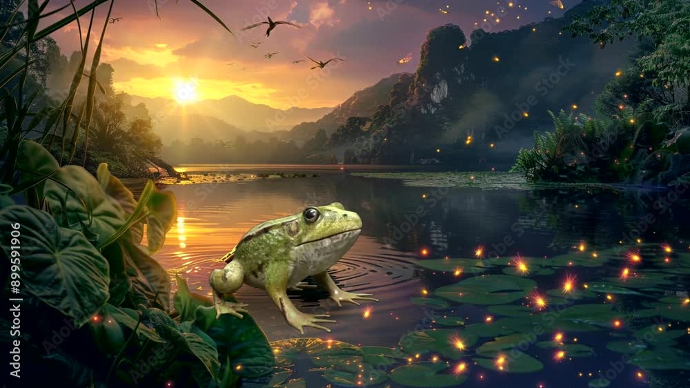 Water Scenery with the stunning beauty of frogs emerging from the ...