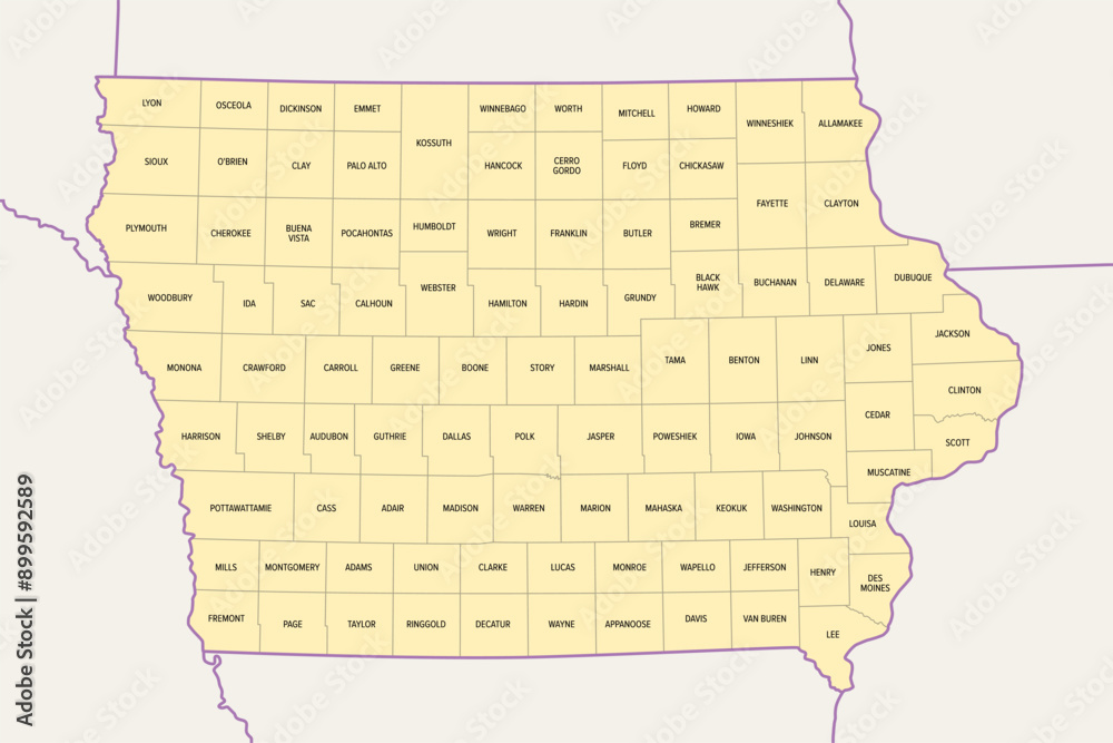 Photo Iowa counties, political map with borders and county names, Peter ...