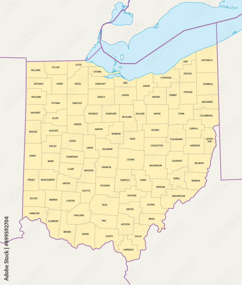 Vetor de Ohio counties, political map with borders and county names ...