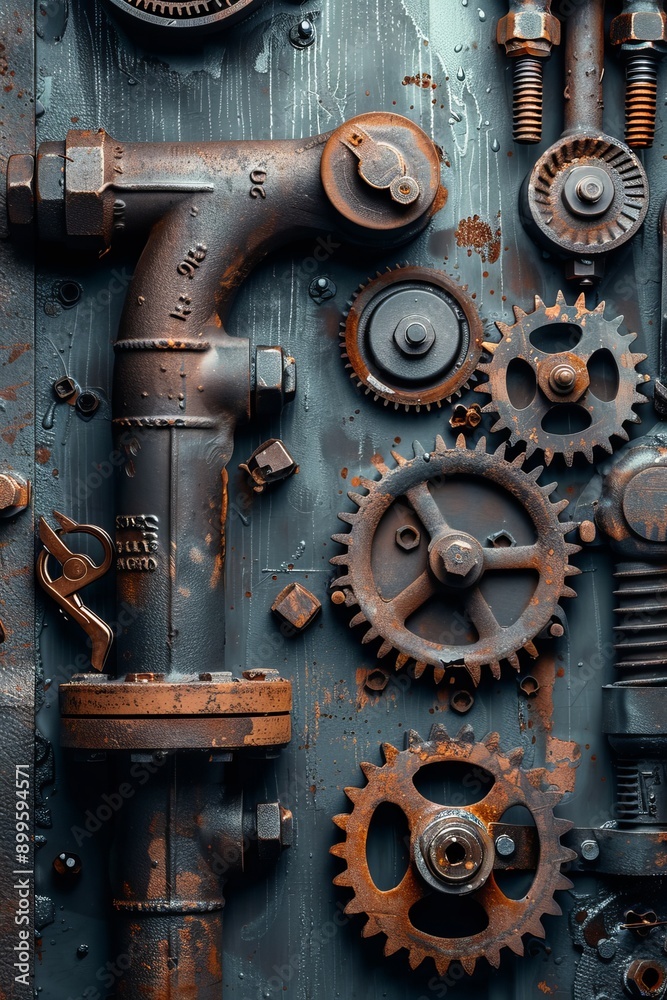 Ultra sharp photo featuring a metal background adorned with mechanical ...