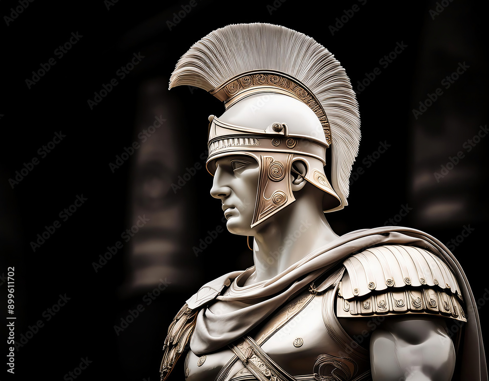 Statue of a Roman empire commander with helmet on the head Stock ...