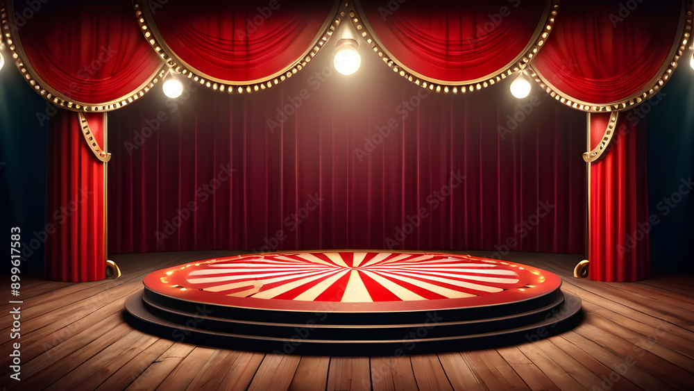 Circus platform stage podium tent theater arena sign vintage spotlight ...
