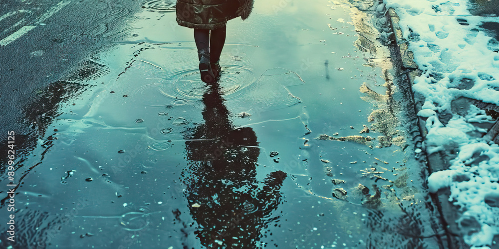 Slippery When Wet: A woman tries to walk carefully on an icy sidewalk ...