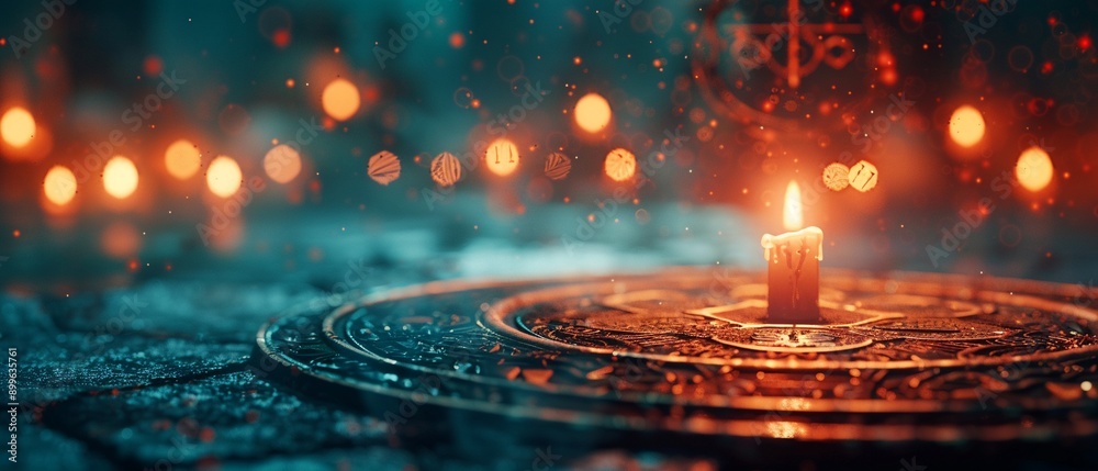 An intricate and complex occult scene, highlighting enigmatic symbols ...