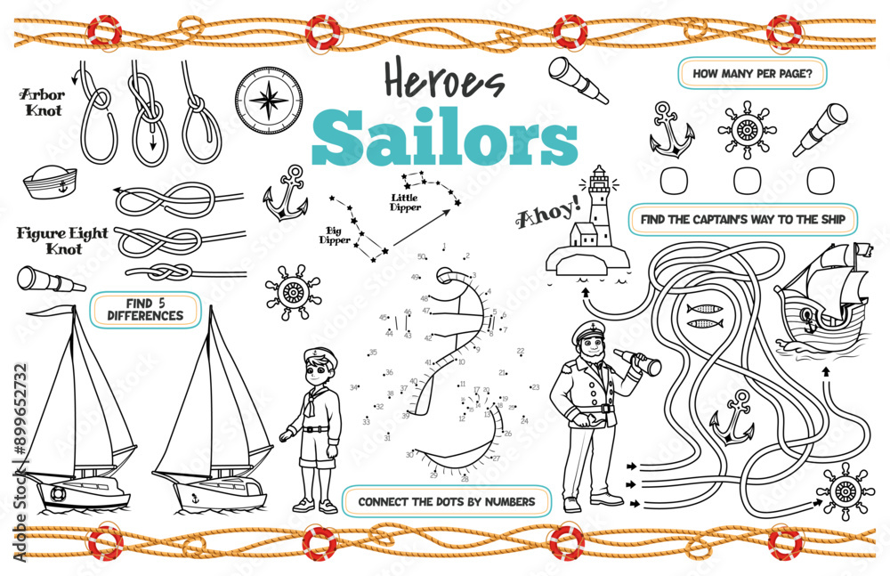 Festive placemat for children. Printable activity sheet "Heroes Sailors ...
