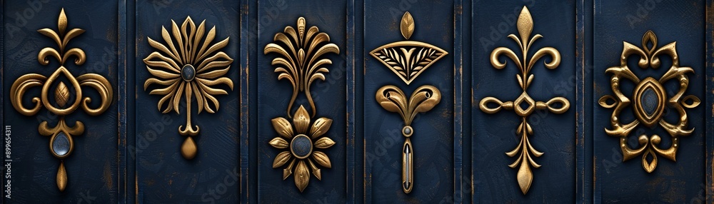 An intricate and comprehensive set of emblems, featuring detailed ...