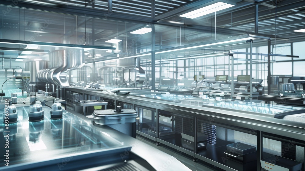 Modern food processing plant with automated production lines and ...