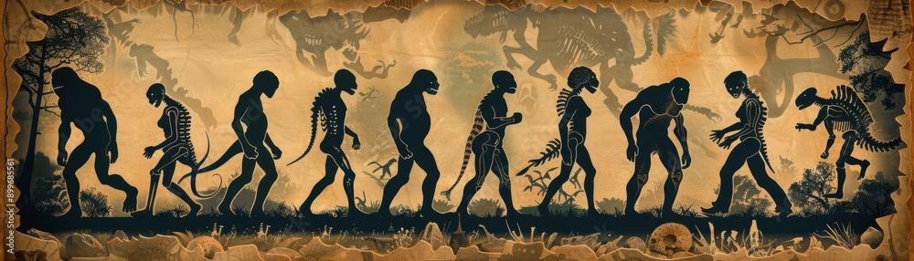 Human evolution timeline, silhouettes of ancestors, gradual ...