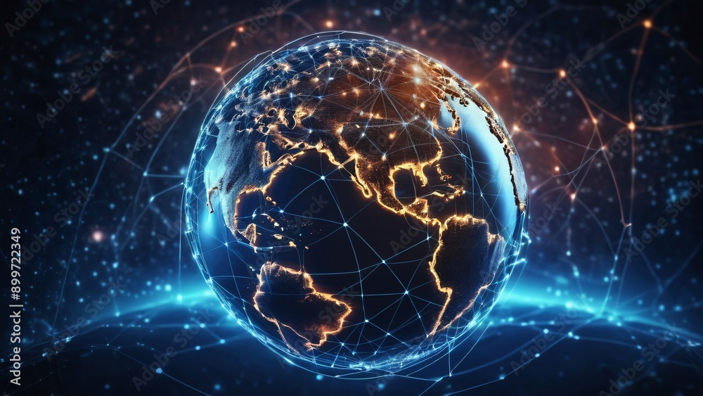 Global connectivity, network, Earth, technology, digital, communication, internet, data ...