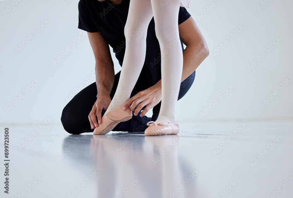 Ballet, student and teacher for training feet for position, correct ...