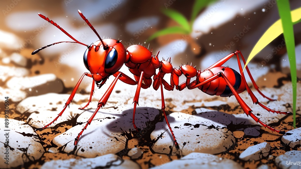 ant on ground background anime cartoon illustration Stock Illustration ...