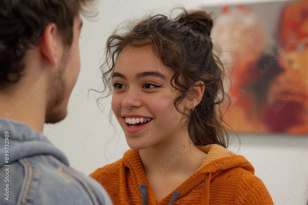 Friendly Encounter: Student Meeting New Roommate with Smiles in ...