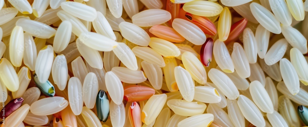 Macro close-up of light airy puffed rice grains, puffed rice texture ...