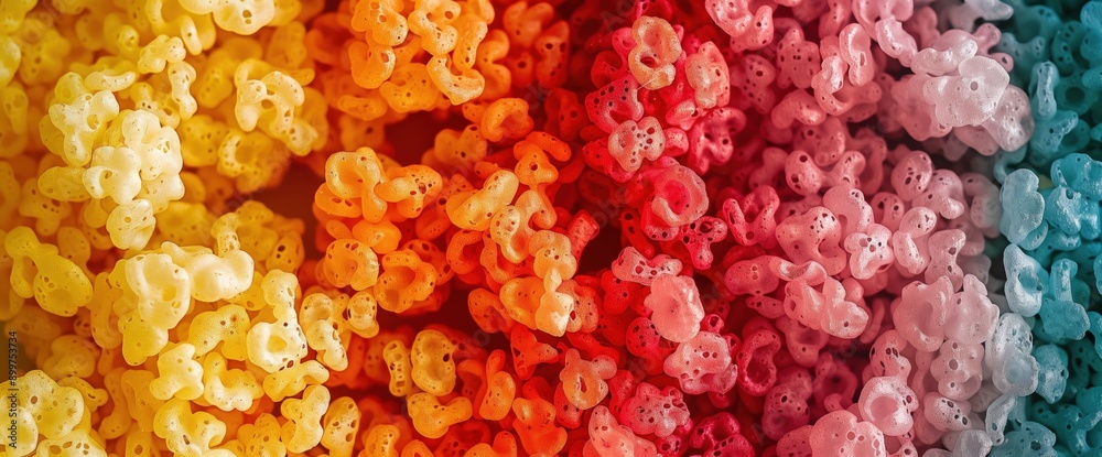 Macro close-up of light airy colourful rainbow rice krispies, Rice ...