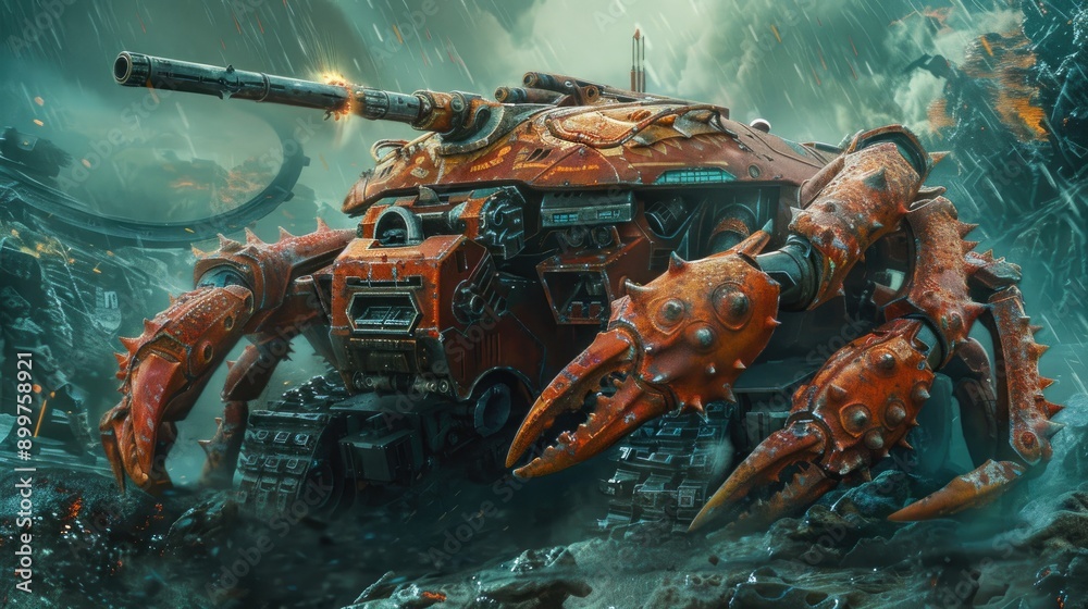 WH40k-inspired battle tank with crab-themed armor, featuring claws ...