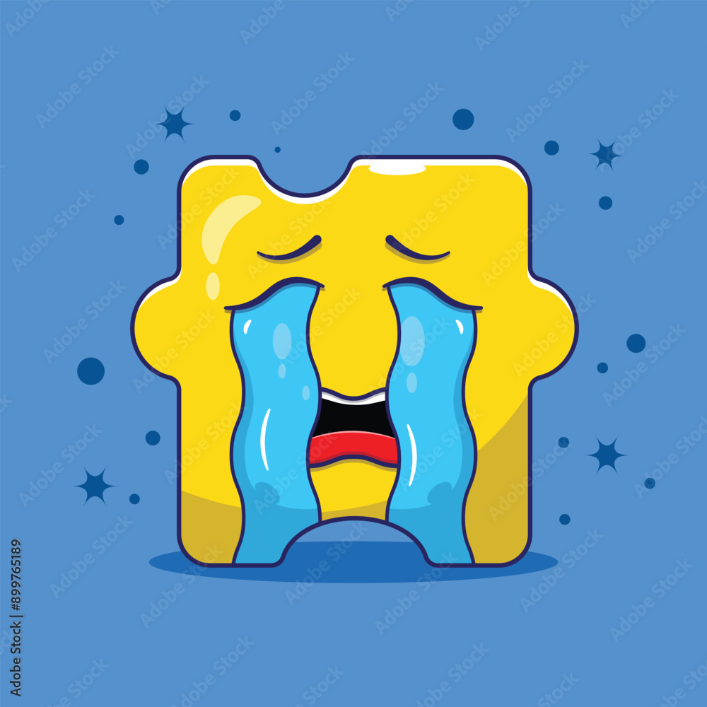 Sad face illustration cartoon with waterfall of tears and wetting face ...