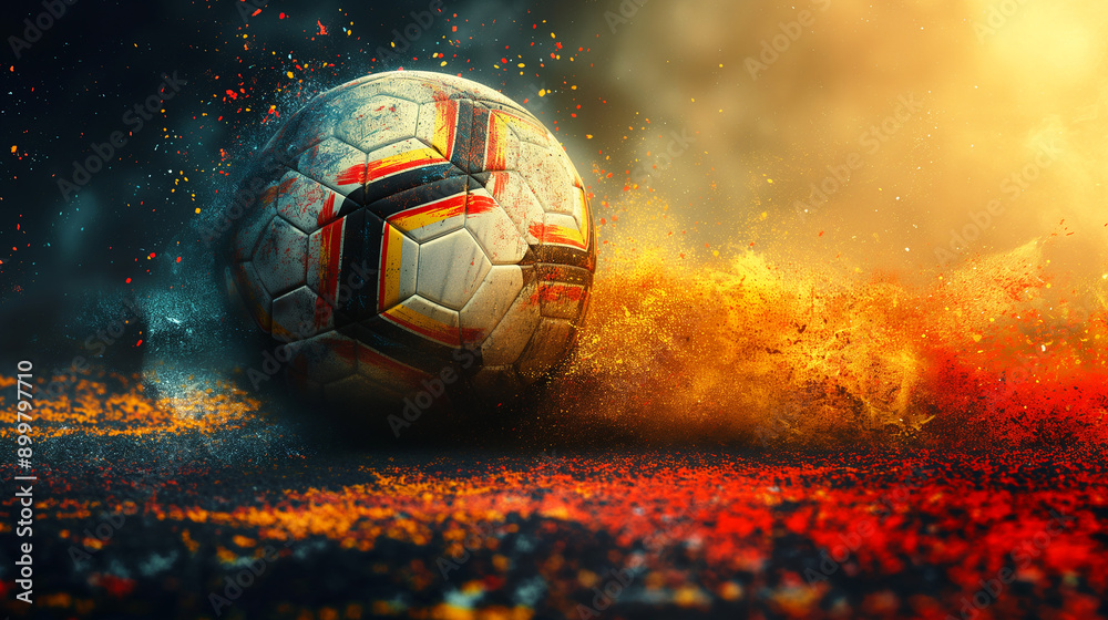 Dynamic soccer ball in action during an intense game on the field in a ...
