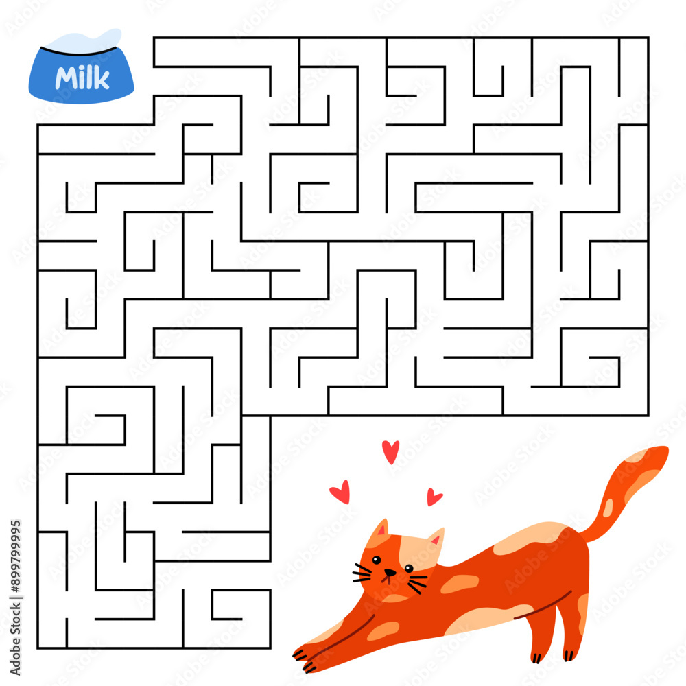 Animal maze game for kids. Cute cat looking for a way to the bowl of ...
